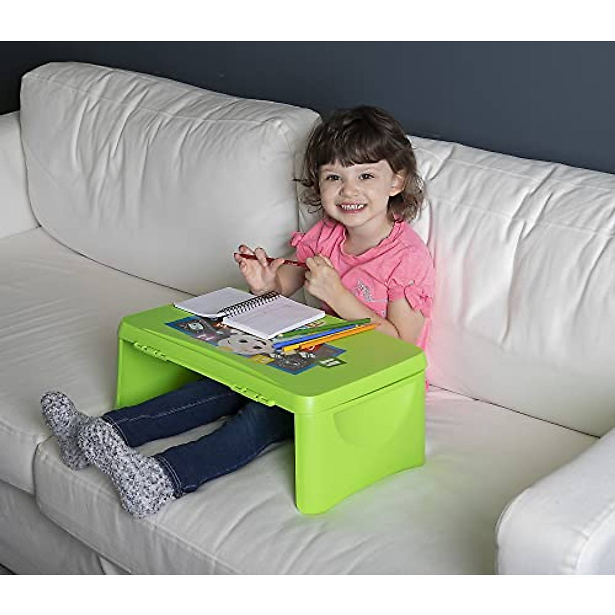 CoCoMelon Kids Lap Desk with Storage - Folding Lid and Collapsible Design - Portable for Travel or use in Bed at Home - Great for Writing, Reading or Other School Activities