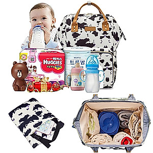 Cow Print Diaper Bag Backpack Set for Baby Girls Mom, Large Capacity Multi-Function Nappy Bags Organizer