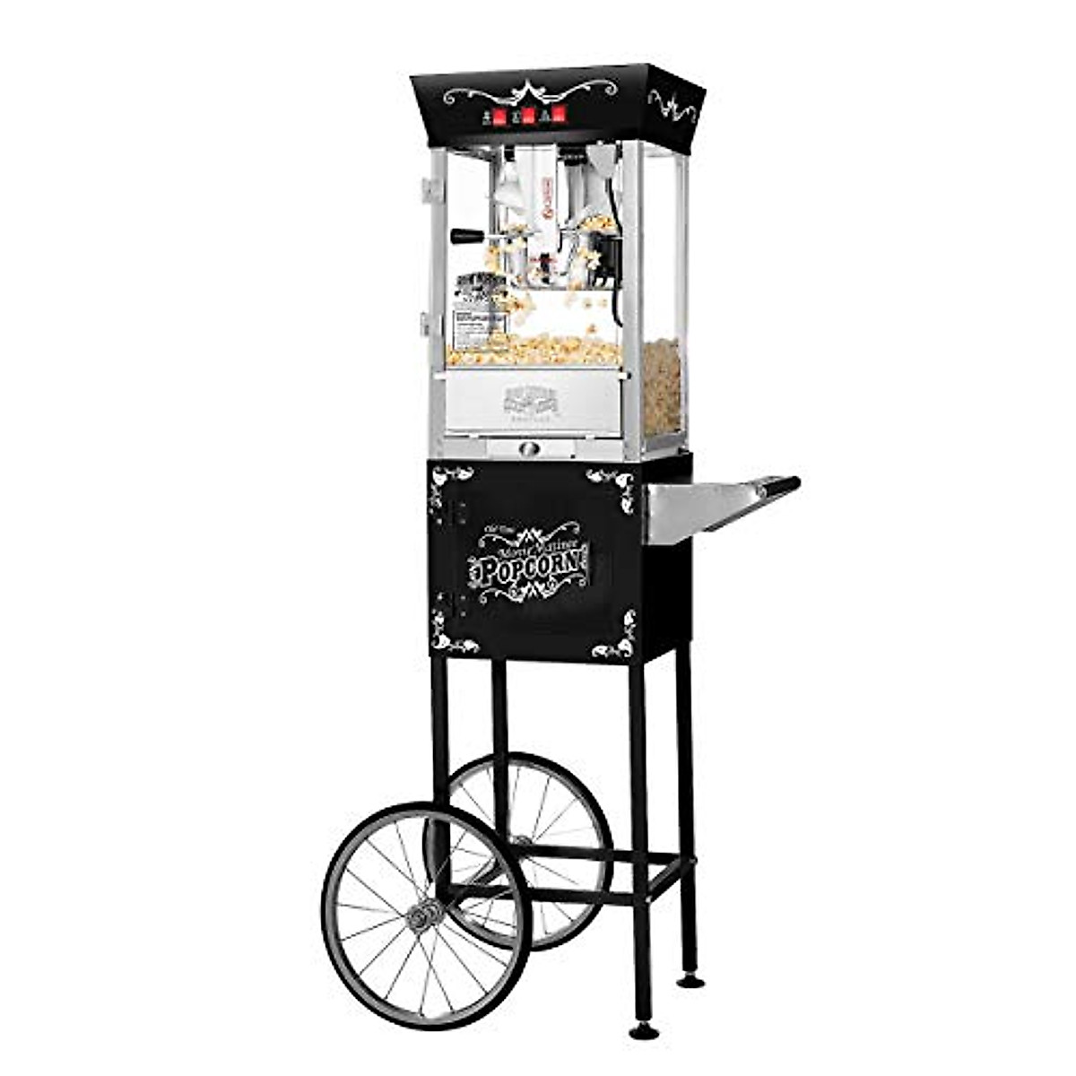 Great Northern Popcorn Company Black Matinee Movie 8 oz. Ounce Bar Style Antique Popcorn Machine, w/ cart