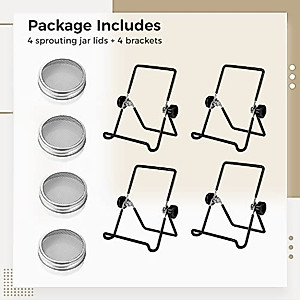 Homaisson 4 Packs Sprouting Jar Lids Sprouting Stand, Stainless Steel Mason Sprouting Jar Lids with 4 Jar Stands, 3.39inch Breathable Wide-Mouth Sprouting Jar Lids for 3.39inch Mason Jars, Grow Bean Sprouts, Broccoli Seeds, Alfalfa,
