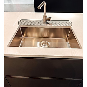 30 inch XXL long sink splash guard, sloped for water runoff, heavy duty adjustable fit splash guard, kitchen sink mat, faucet handle drip catcher, water counter protector, faucet draining mat