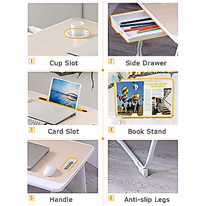 Laptop Desk Tray Foldable,Asltoy Laptop Desk with Drawer Book Stand Lap Desk for Bed Laptop Bed Tray Lap Table Adjustable,Notebook Desk Laptop Table Portable Notebook Tablet Table for Couch (Beige)