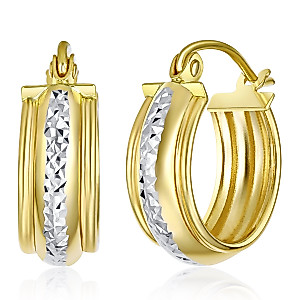 14k REAL Two Tone Gold 6mm Thickness Huggie Hoop Earrings (15mm Diameter)