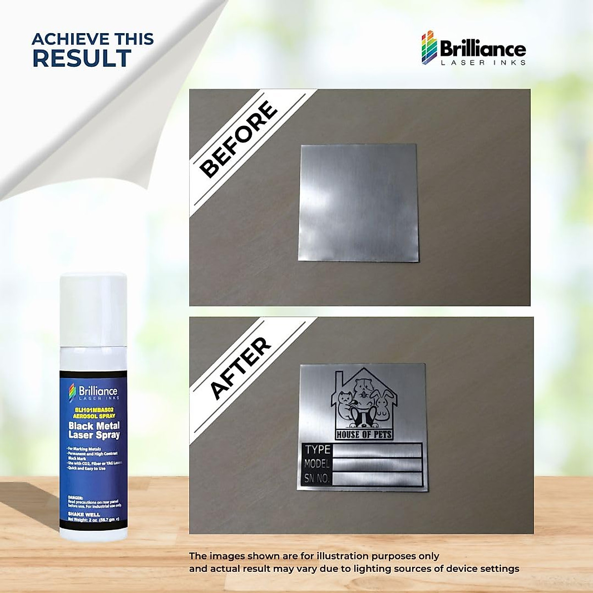 Brilliance Laser Inks 2 Oz Aerosol Black Laser Marking Spray for High Contrast Metal Marks | Permanent and Durable Metals Ink for Fiber, YAG, Diode, and CO2 Laser Engraver