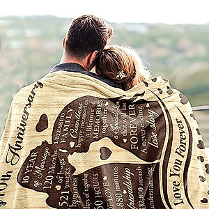 10 Year Anniversary Wedding Gifts for Wife Him Couples Blanket,10th Anniversary Wedding Gifts for Him Her Couple,10 Year Anniversary Tin Gifts,10 Year Anniversary Decorations,Throw Blanket 60"x50"