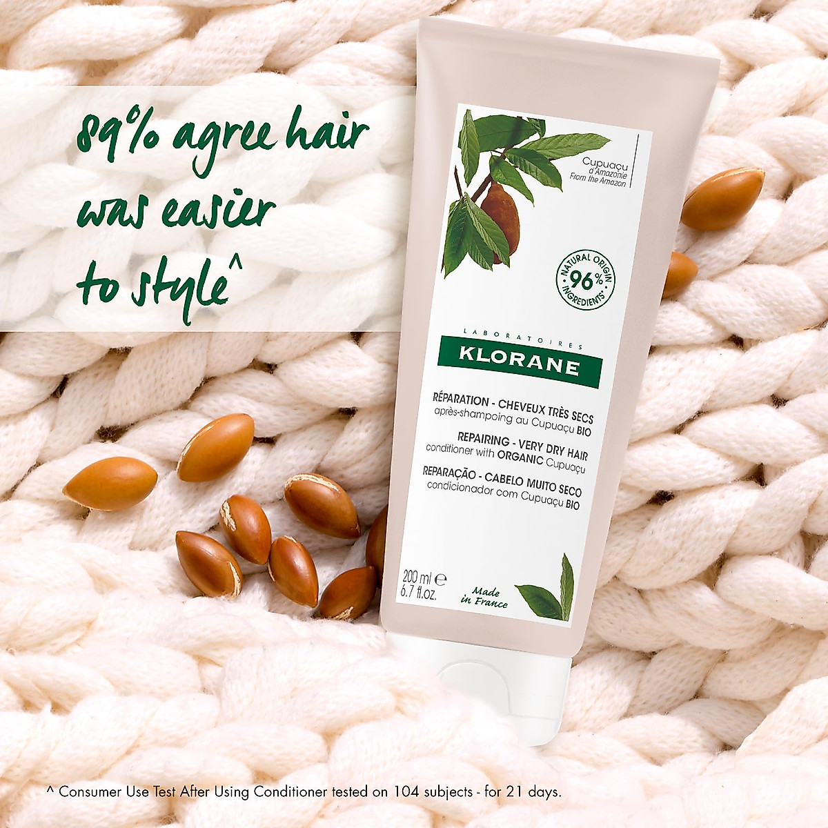 Klorane Conditioner with Organic Cupuaçu Butter, Nourishing & Repairing for Very Dry Damaged Hair, SLS/SLES-Free, Biodegradable, 6.7 fl. oz.