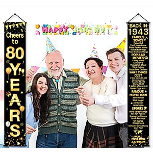 2 Pieces 80th Birthday Party Decorations Cheers to Years Banner Party Decorations Welcome Porch Sign for Years Birthday Supplies (80th-1943)