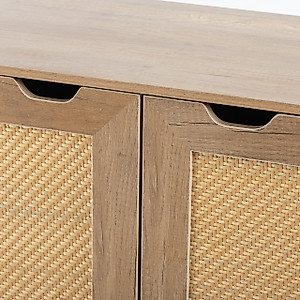 HESIEU Country Style Storage Cabinet with 2 Rattan Doors Natural Wood Sideboard Decorative Table Shoe Cabinet Office Cabinet with Metal Legs for Dining Room Kitchen Hallway Office