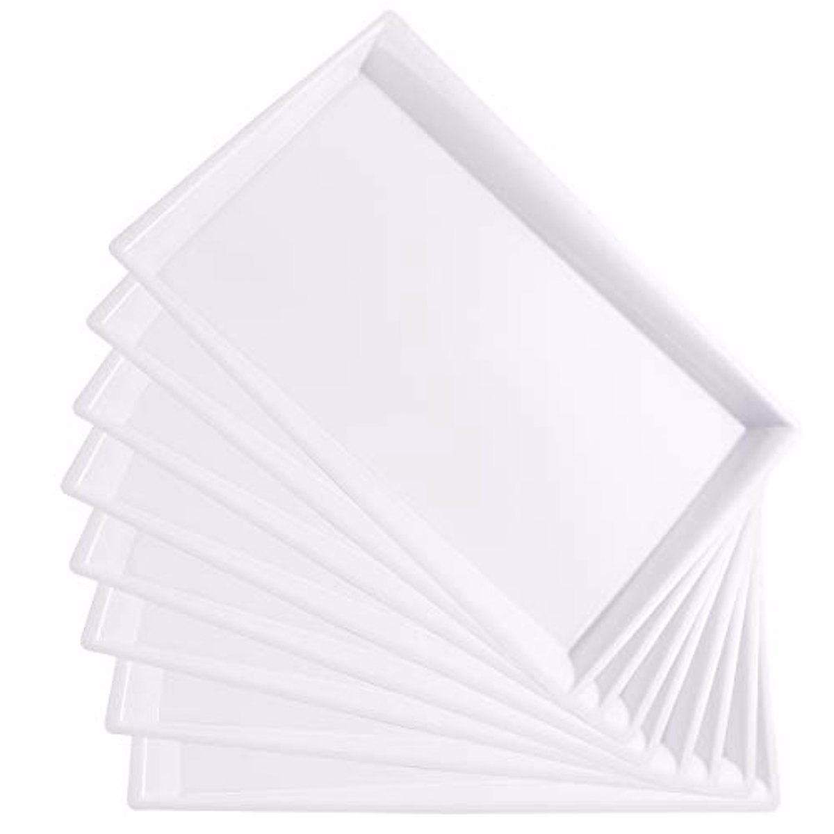 I00000 8 Pack White Plastic Serving Tray, 15" x 10" Rectangle Food Trays, Disposable Serving Platter for Parties, weddings and Party