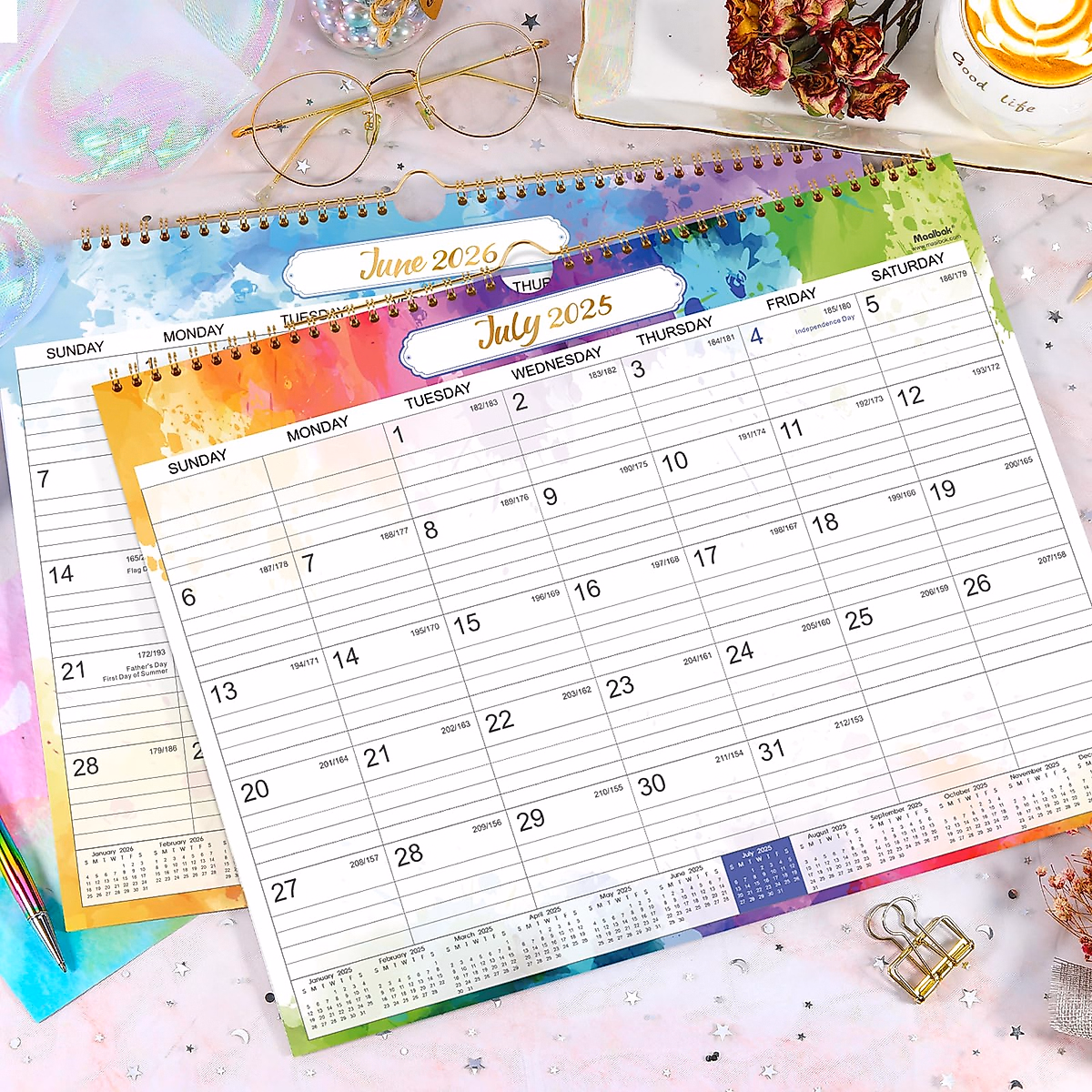 2023-2024 Wall Calendar - Jul.2023 - Dec.2024, 18 Months Wall Calendar 2023-2024, Monthly Calendar with Julian Date, 15 x 11.5 in, Twin-Wire Binding, Great for Hanging on The Wall, Color Design