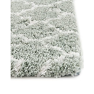 Unique Loom Rabat Shag Collection Area Rug - Marble (9' x 12' Rectangle, White Cyan/Ivory)