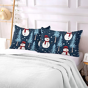 Christmas Tree Snowman Pillowcase for Hair and Skin Body Pillow Cover Bed Pillow Cases King Size 20"X 40" Velvet Pillowcases with Zipper for Women Men