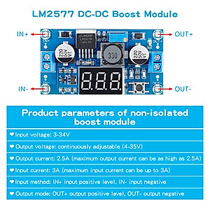 EC Buying LM2577 DC-DC Boost Module, Digital Display Board Adjustable with LED Display Digital Voltmeter Boost Converter, Digital Display Board Circuit Board Input 4-35V Output Current 3A (2PCS)