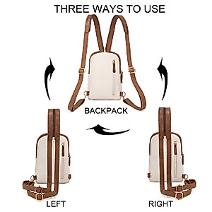 UTO Sling Bag for Women Crossbody Trendy Chest Belt Bag Convertible Backpack Purse with Wide Shoulder Zip Straps