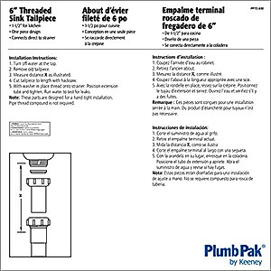 Plumb Pak PP15-6W Sink Strainer Tailpiece with, 1-1/2 in Dia X 6 in L, Threaded, Plastic