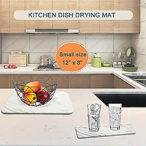 Dish Drying Mats for Kitchen Counter, Diatomaceous Earth Mat, 12”x8” & 9”x3” Small Size Hard White Water-Absorbent Heat-Resistant Non-Slip Diatomite Mat, Draining Mat for Drying Rack (Marble)
