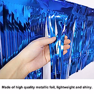 Blukey 10 Feet by 15 Inch Royal Blue Foil Fringe Garland - Pack of 4 | Shiny Metallic Tinsel Banner | Ideal for Parade Floats, Bridal Shower, Wedding, Birthday, Christmas | Wall Hanging Drapes