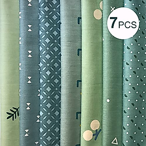 Gnognauq 7 Pieces 18x22 inches Cotton Fabric Fat Quarter Fabric Bundles Quilting Cotton Floral Craft Fabric Pre-Cut Squares for Patchwork Sewing Quilting Crafting (Green Blue)