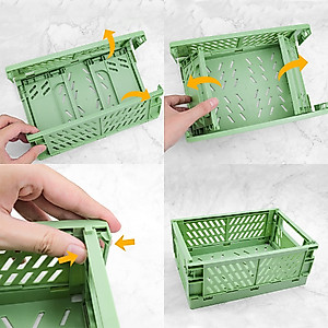 4-Pack Baskets Plastic for Shelf Home Kitchen Storage Bin Organizer, Stacking Folding Storage Baskets for Bedroom Bathroom Office- 9.8 x 6.5 x 3.8…