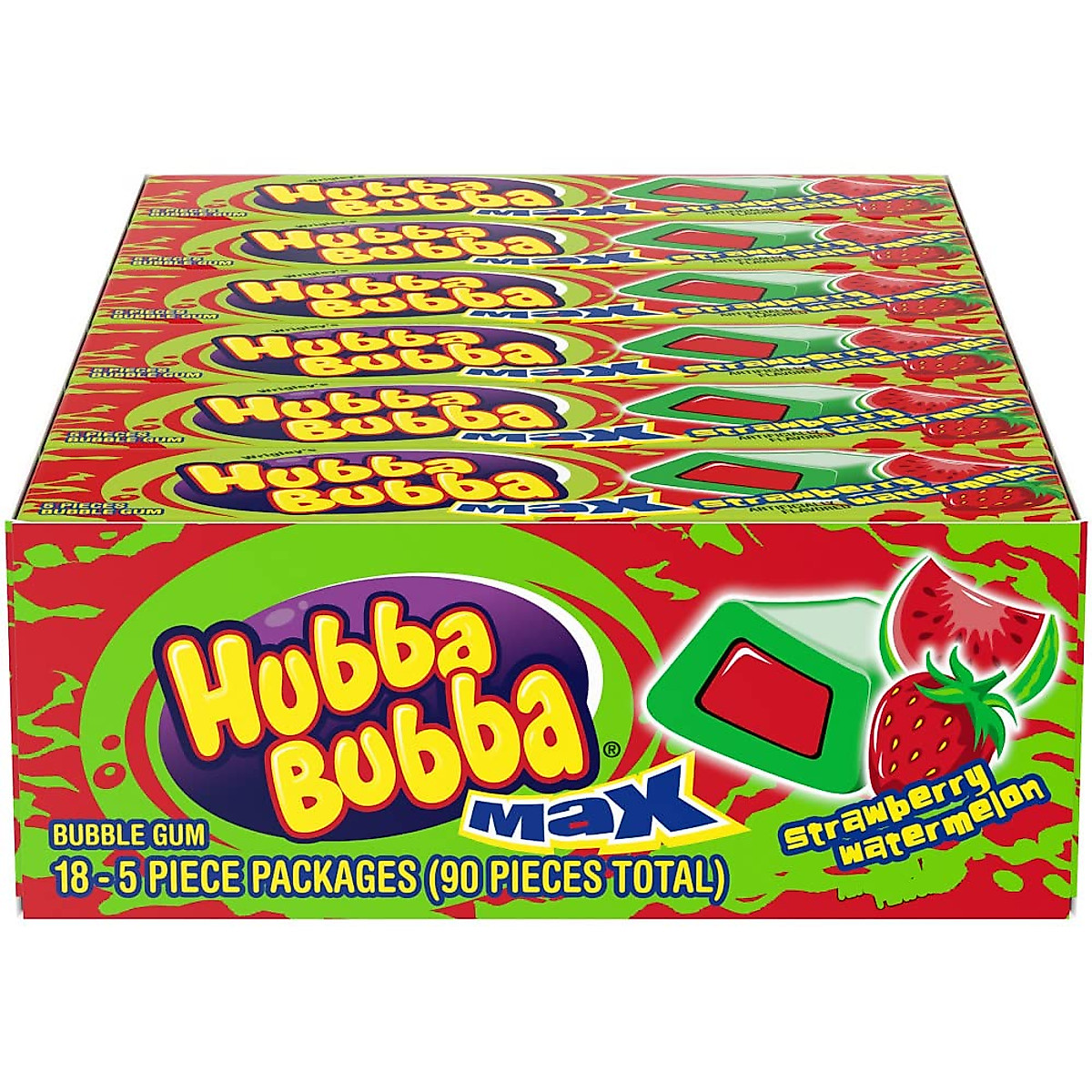 Hubba Bubba Gum (18 Pack) Max Bubble Gum Strawberry Watermelon Flavored Chewing Gum, 5 Piece