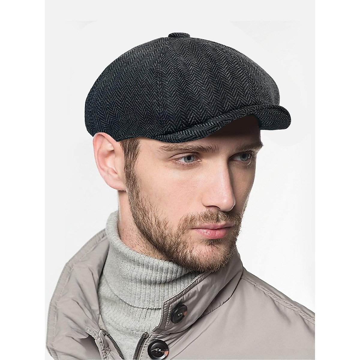 2 Pack Newsboy Hats for Men Classic 8 Panel Wool Blend Ivy Hat