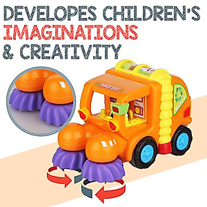 CifToys Push and Go Friction Powered Car Toys for Boys - Construction Vehicles Toys for Boys and Toddlers (Street Sweeper Truck, Cement Mixer Truck, Harvester Toy Truck)