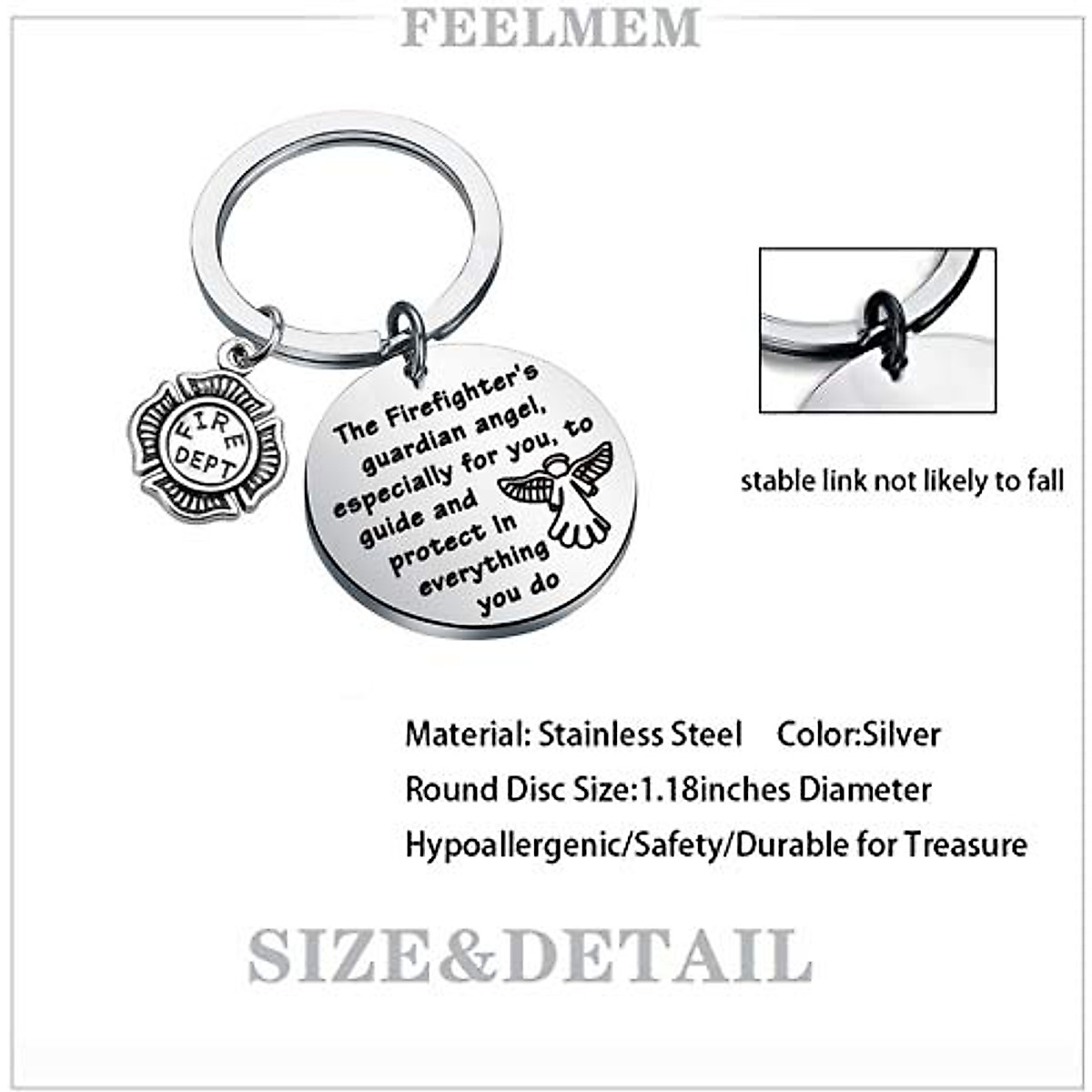 FEELMEM Firefighters Prayer Keychain Fire Rescue Firefighter Gift A Firefighter’s Guardian Angel Keyring Firemen Angel Gift