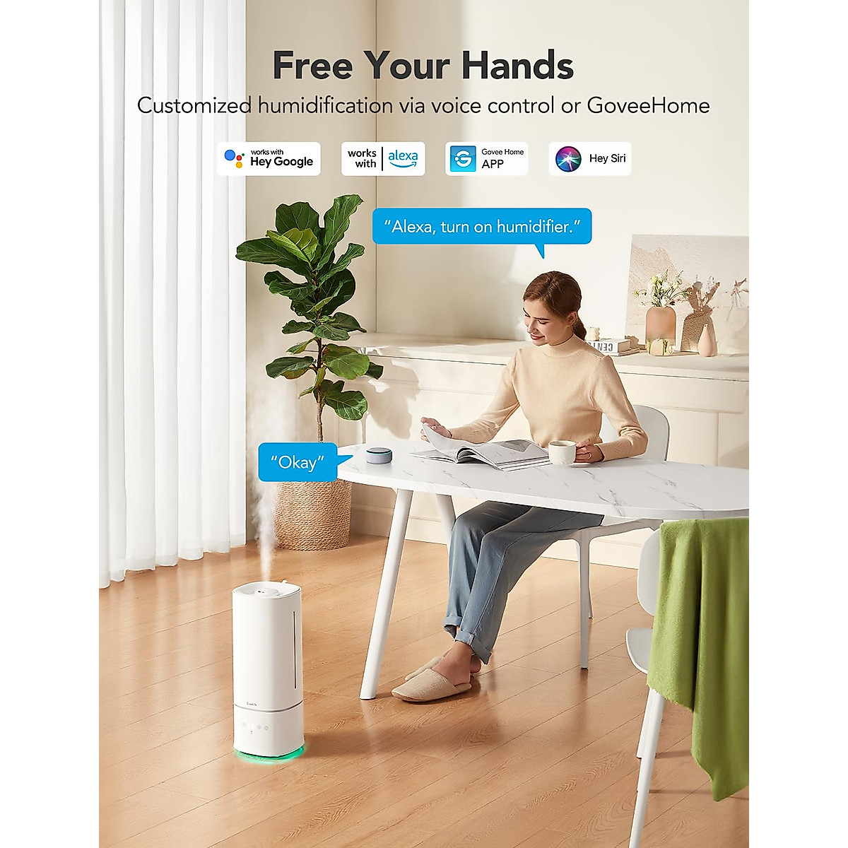 GoveeLife Humidifiers for Bedroom, 6L Top Fill Cool Mist Humidifier for Large Room, Auto Mode, Adjustable Mist, Quiet Sleep Mode, WiFi Smart Air Humidifier with RGB for Baby, Plants, Work with Alexa