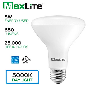 Maxlite BR30 LED Flood Light Bulbs, 65W Equivalent, Daylight 5000K, 650 Lumens, Dimmable, Energy Star, E26 Medium Base, 12-Pack