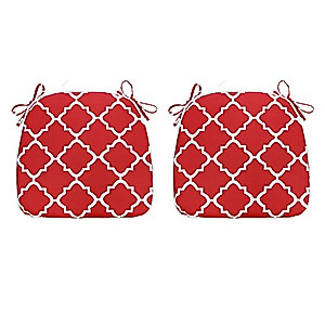 FBTS Prime Outdoor Seat Cushions Set of 2 Patio Chair Cushions with Ties 16x17 Inch Red Geometry U-Shape Chair Pads for Outdoor Patio Furniture Garden Home Office