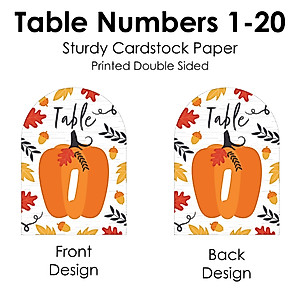 Big Dot of Happiness Fall Pumpkin - Halloween or Thanksgiving Party Double-Sided 5 x 7 inches Cards - Table Numbers - 1-20