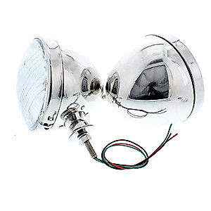 Universal Dietz-Type Stainless Steel 7" Headlights & 12" Conduit Set: High-Low Beam Halogen Bulb, Drilled Mounting Stud for Clean Wiring, Polished Ferrules, Protection for Exposed Wires