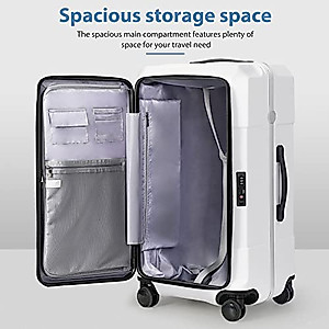 Coolife Luggage Carry On Spinner Suitcase Set with Pocket Compartment Weekend Bag Hardside Trunk (snow white_Aluminium Frame type, 20in(carry on))