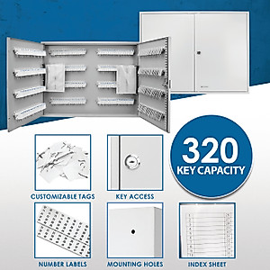 Barska Key Lock Key Cabinet Lock Box with Numbered Hooks and Tags - 320 POSITION - WHITE TAGS