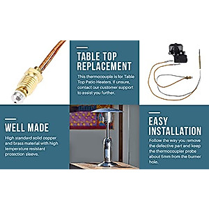 Fire Sense 62156 Thermocouple Replacement for Tabletop Patio Heater High Standard Solid Copper & Brass Material with High Temperature Resistant Protection Sleeve Fits for 60262 & 61322