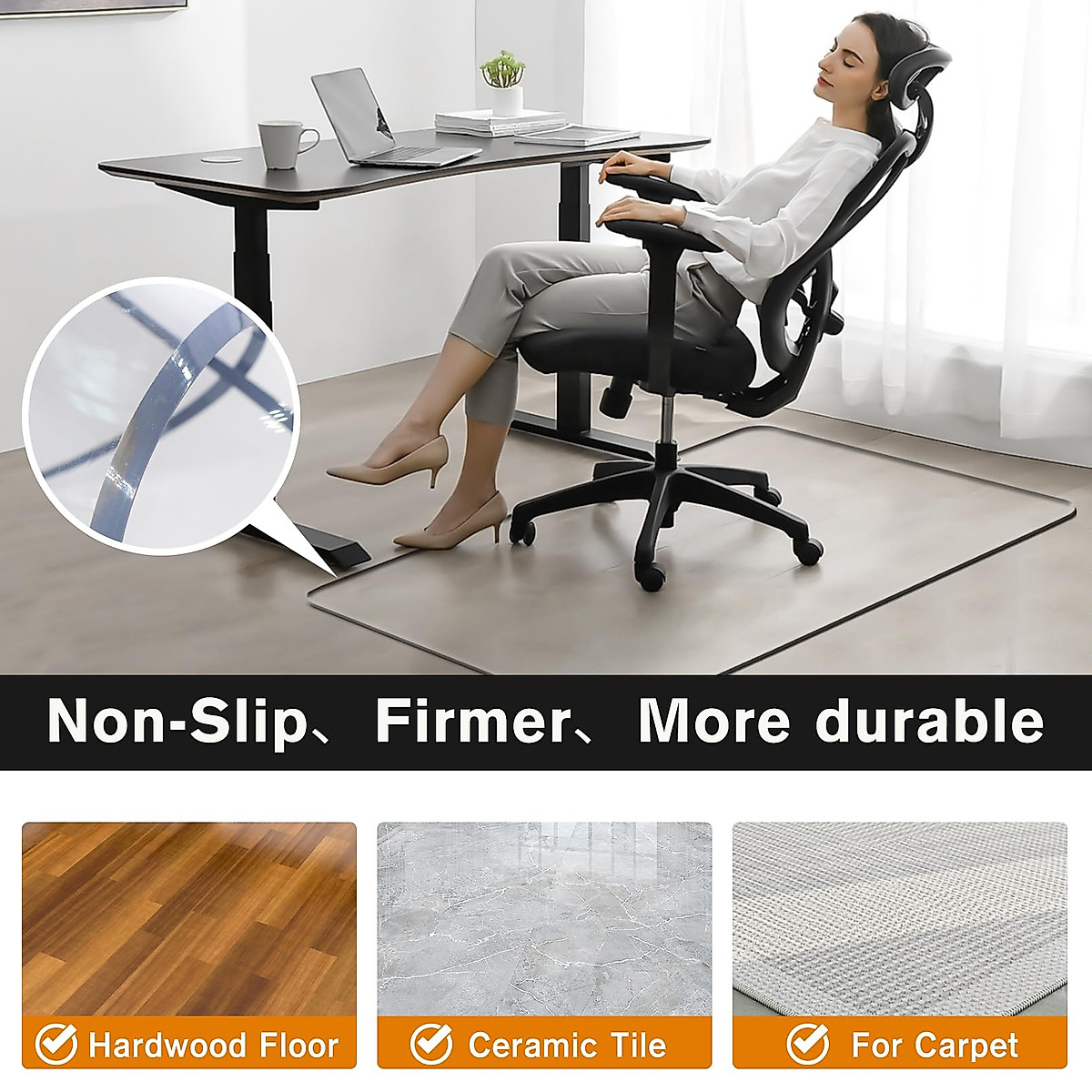 Heavy Duty Chair Mat,Floor Protector,1/5" Thick,48"x36",Can be Used on Hardwood Floors or Carpets,Non-Slip Not Stuck Wheels,Easy to Clean