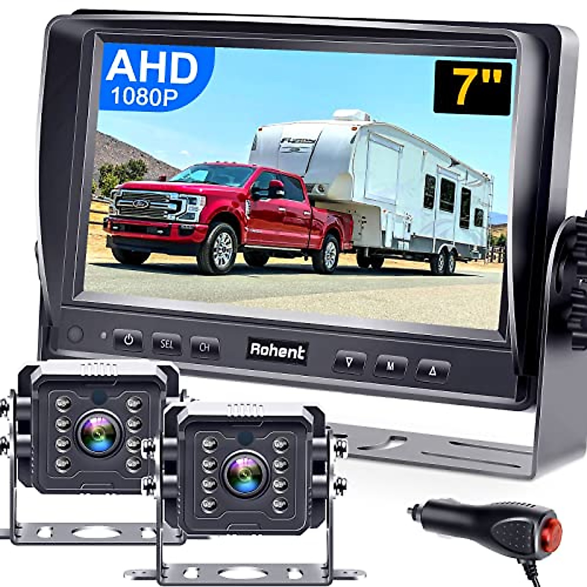 Rohent RV Backup Camera Upgraded HD 1080P Rear View Camera System 7'' Monitor 30 Mins Easy Installation Infrared Night Vision Waterproof for Truck Trailer 5th Wheel Camper R4
