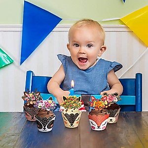 Blulu 60 Pieces Woodland Baby Shower Cupcake Wrappers and Toppers Woodland Deer Cupcake Liners Woodland Animal Wild One Birthday Party Decorations Woodland Creature Supplies
