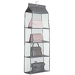 TAANOB Purse Organizer Storage for Closet Holder Hanger Handbags Bag Organizer for Purse for Wall 4 Layer Hanging Purse Organizer for Closet mesh Door Nylon Space Save (4 Layers)