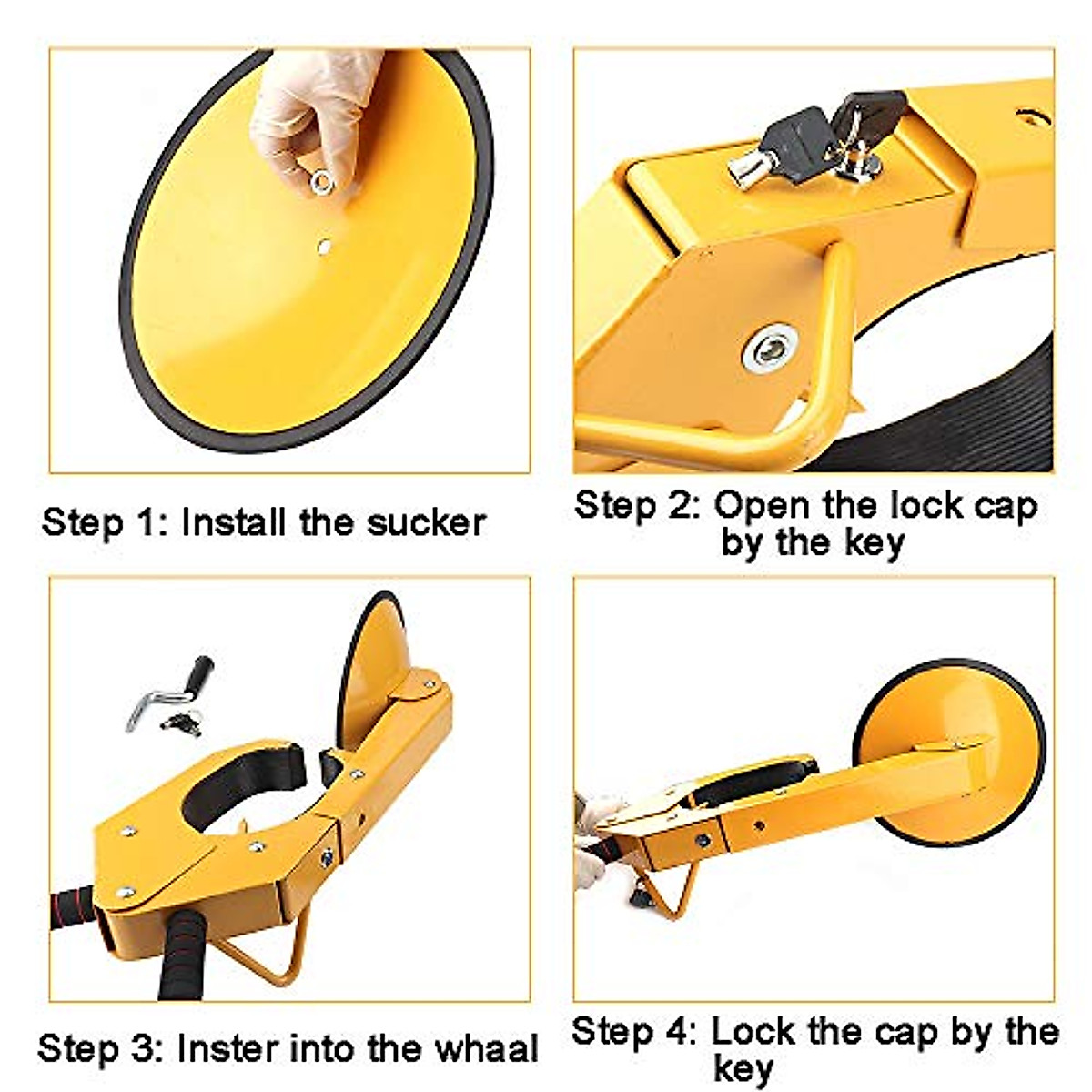 YIBAO, Yellow Trailer Wheel Lock , Anti-Theft Wheel Lock ,Clamp Adjustable Tire Car Boot Lock , for Parking Car Truck RV Boat Trailer