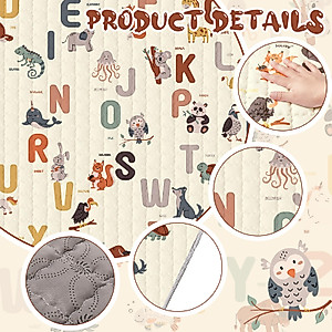 Funtery Woodland Animals Hexagon Playpen Mat Baby Play Mat Foldable Soft Nursery Rug Portable Baby Playmat Washable Comfortable Hexagon Playpen Mattress for Floor Activity Room Indoor Outdoor (Letter)