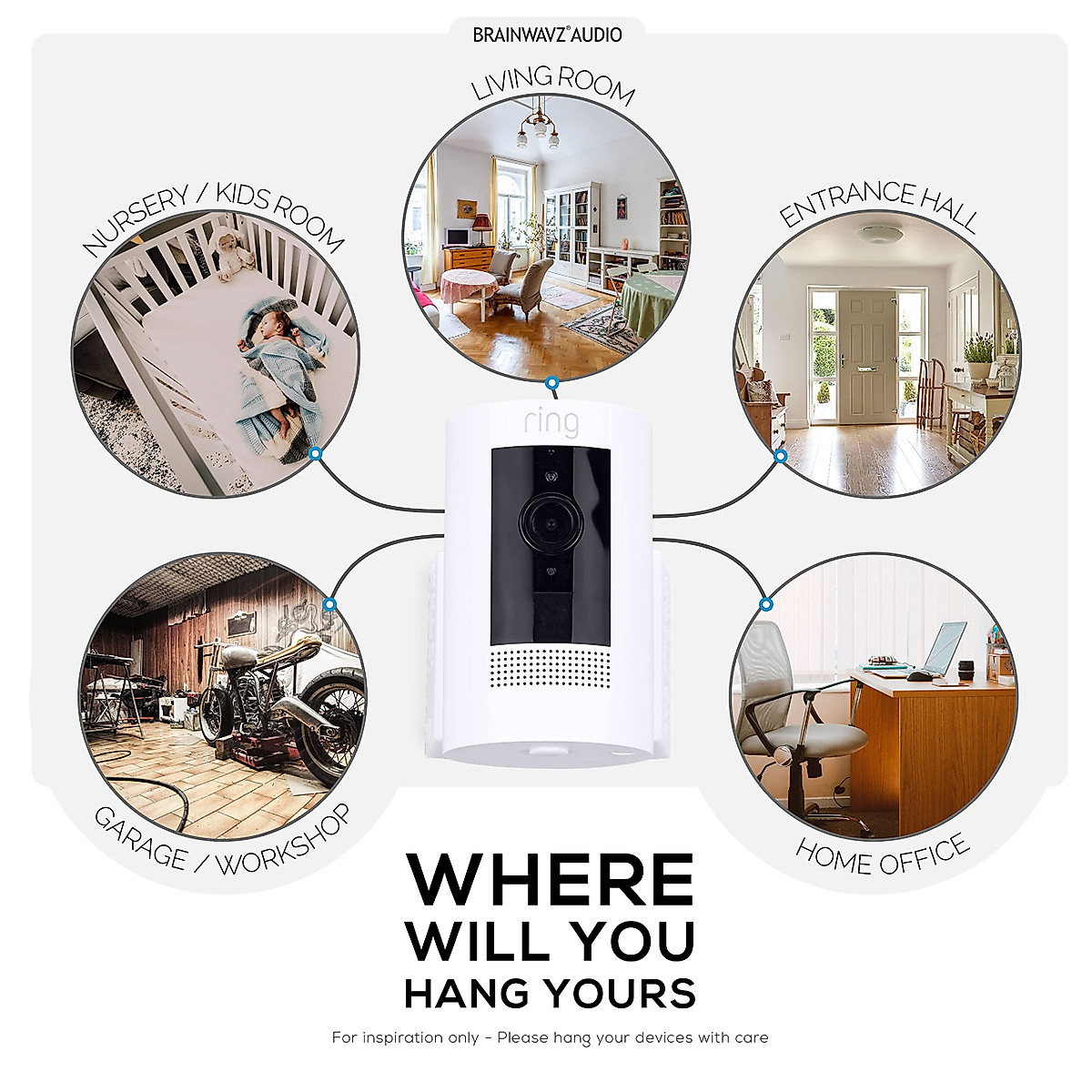 Corner Wall Mount for Stick Up Cam (2 Pack) Security Camera (Battery, Wired & Solar Versions) - Adhesive Holder, No Hassle Bracket, No Screws, No Mess Install (White) by Brainwavz