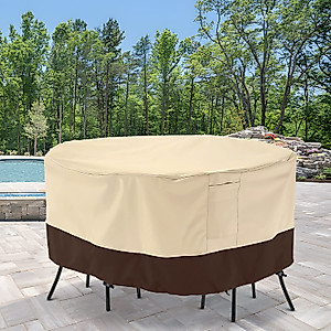 Arcedo Patio Furniture Set Cover, Waterproof Outdoor Round Table and Chairs Set Cover, Heavy Duty Garden Furniture Cover for Patio Dining Set, All Weather Protection, 94”Dia x 30”H, Beige & Brown