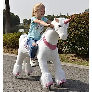 UFREE Large Ride on Horse, Action Pony Toy, Ride on Large 44 inch for Children 6 Years Old to Adult. (Unicorn, Pink Horn)