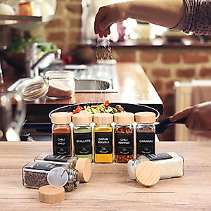 36pcs 4oz Spice Jars with Bamboo Lids, Glass Spice Jars with Labels, Empty Spice Containers Square Spice Bottles with Shaker Lids, Funnel, Chalk Pen and Brush