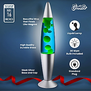 Jambo 16-Inch Beautiful Lamp with Wax That Flows Like Lava (Blue with Yellow/Green Wax, 16 Inch), Relaxing Night Light Nighlight Home Decor Living Room Office Bedroom Lamp for Adults, Teens, and Kids