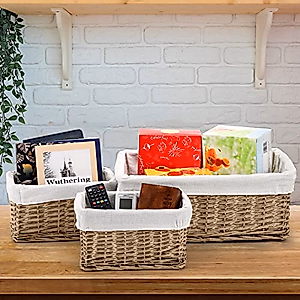 Yesland 3 Pack Handmade Wicker Storage Baskets Set, Woven Storage Shelf Organizer Nesting Baskets for Pantry Living Room Office Bedroom Shelves, Brown