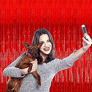 8 Pack Red Tinsel Foil Fringe Curtain Backdrop, 3.28Ft x 8.2Ft Metallic Streamers for Photo Booth Birthday Wedding Bridal Shower Bachelorette New Year Party Thanksgiving Christmas Decorations