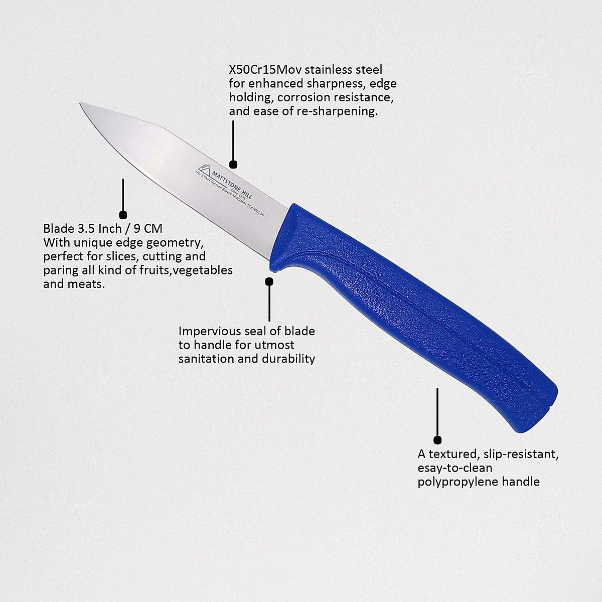 Paring Knife - MATTSTONE HILL 3.5 Inch Paring Knife, Small Kitchen Utility Knife, Premium Stainless Steel Vegetable Knife, Bule Handle
