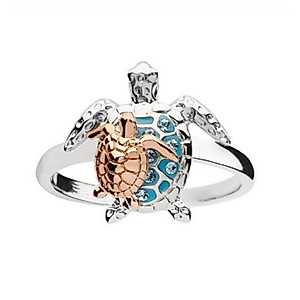 HUKQBUNX 925 Sterling Silver Blue Sea Turtle Ring Lovely Little Turtle Innovative Design Beach Wave Vacation Wave Ring Women's Precious Jewelry Size 6-10 (Size 6)